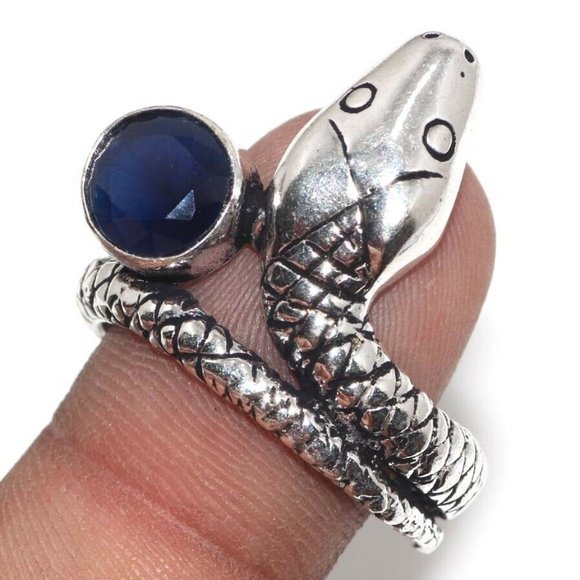 Hand Crafted | Jewelry | Handmade Blue Topaz 925 Gothic Punk Snake Ring ...